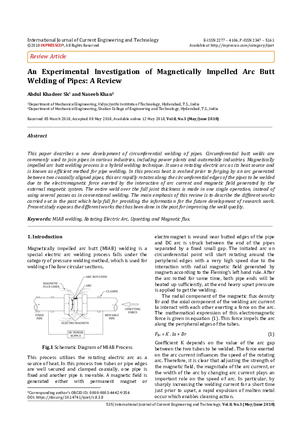 (PDF) An Experimental Investigation of Magnetically Impelled Arc Butt ...