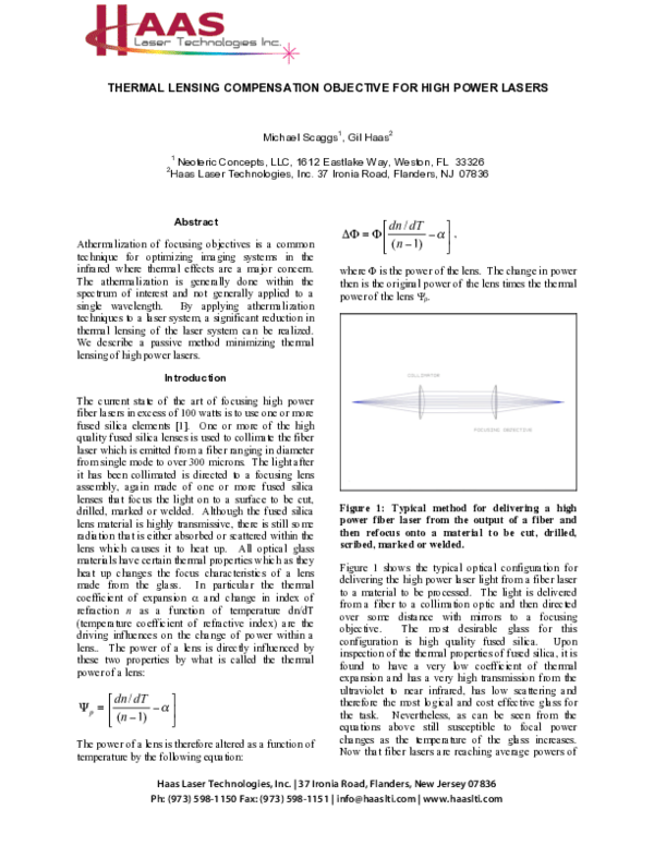 (PDF) Thermal lensing compensation objective for high power lasers