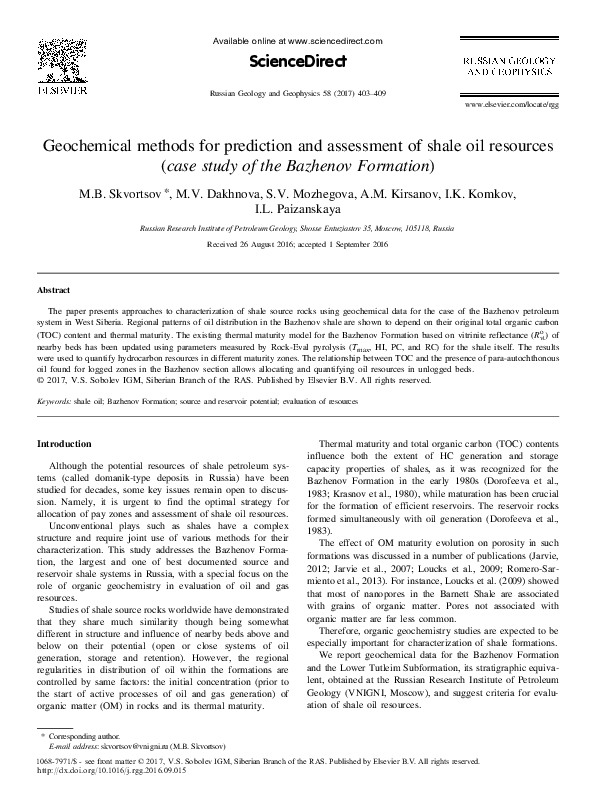 (PDF) Geochemical methods for prediction and assessment of shale oil ...