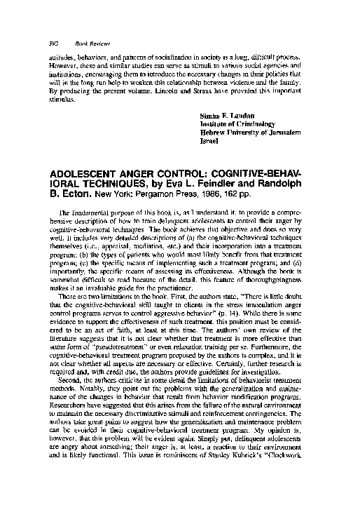 (PDF) Adolescent anger control: Cognitive-behavioral techniques, by Eva ...