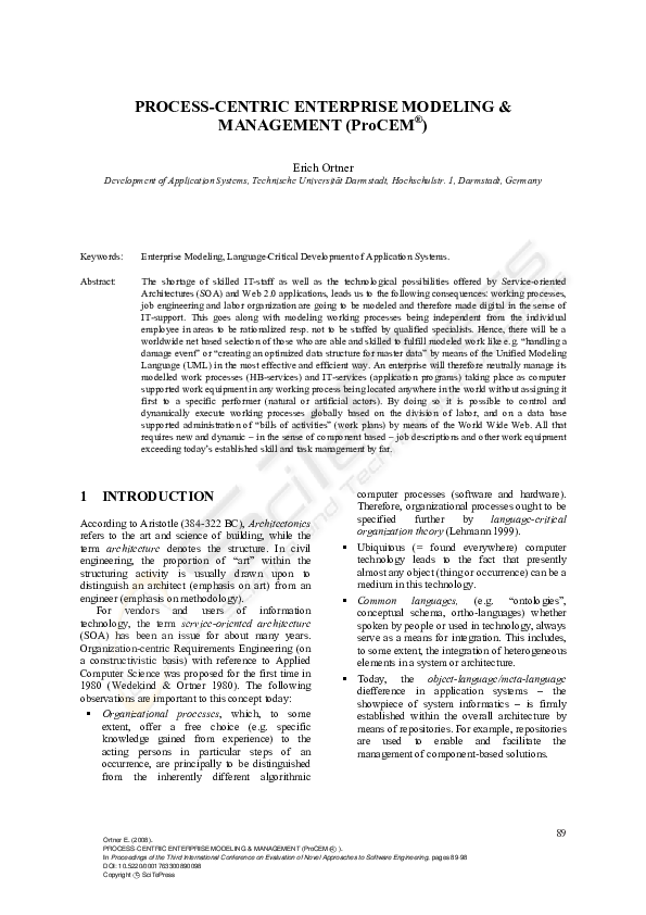 (PDF) PROCESS-CENTRIC ENTERPRISE MODELING MANAGEMENT (ProCEM®) | Erich ...