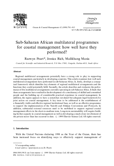 (PDF) Sub-Saharan African multilateral programmes for coastal ...