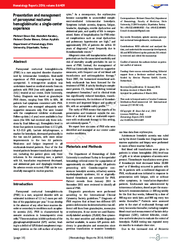 (PDF) Presentation and Management of Paroxysmal Nocturnal ...