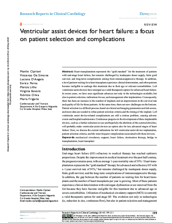 (PDF) Ventricular assist devices for heart failure: a focus on patient ...