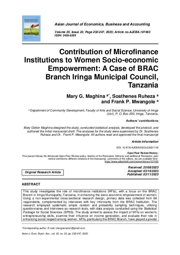 (PDF) Contribution of Microfinance Institutions to Women Socio-economic ...
