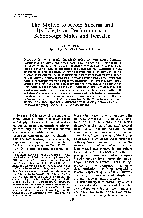 (PDF) The motive to avoid success and its effect on performance in ...