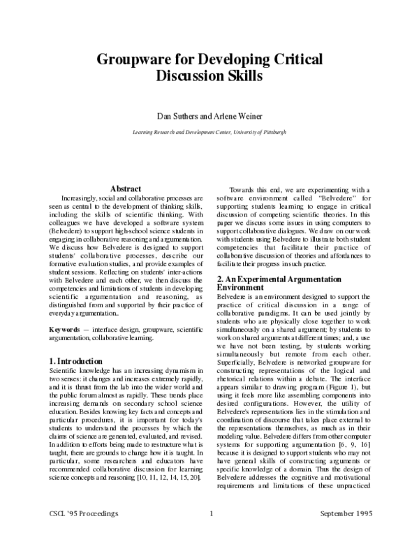 (PDF) Groupware for developing critical discussion skills | Dan Suthers ...