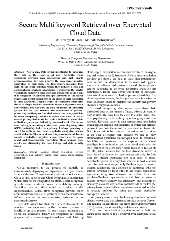 (PDF) Secure Multi keyword Retrieval over Encrypted Cloud Data