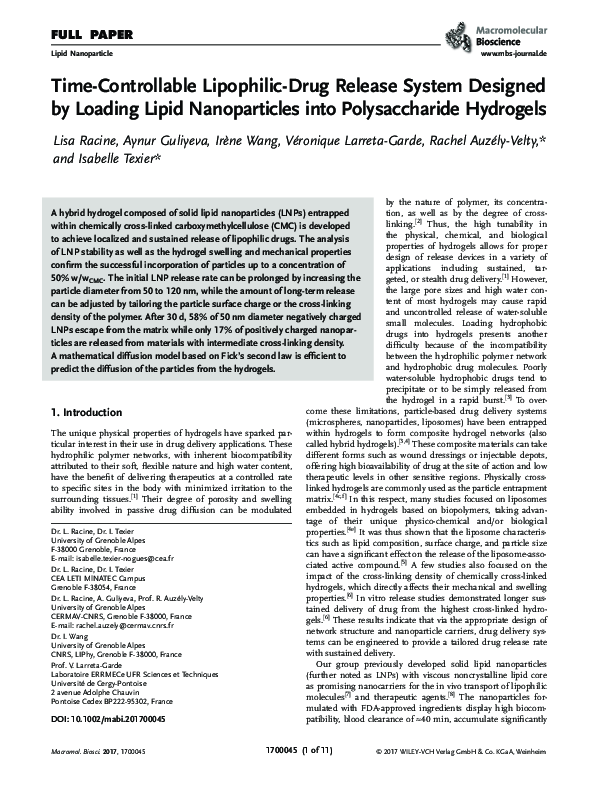 (PDF) Time-Controllable Lipophilic-Drug Release System Designed by Loading Lipid Nanoparticles ...
