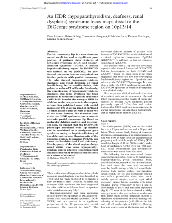 (PDF) An HDR (hypoparathyroidism, deafness, renal dysplasia) syndrome ...