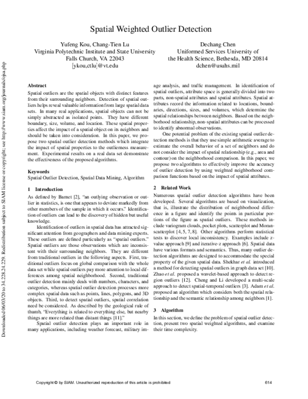 (PDF) Spatial Weighted Outlier Detection