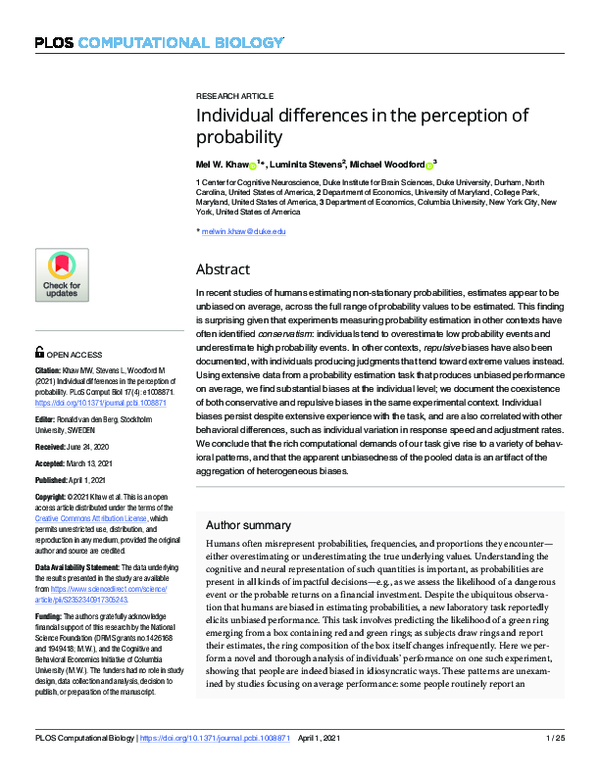(PDF) Individual differences in the perception of probability
