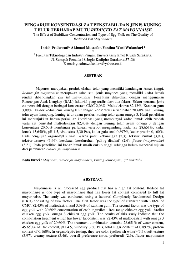 (PDF) Pengaruh Konsentrasi Zat Penstabil Dan Jenis Kuning Telur ...