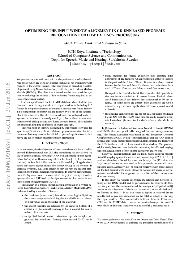 Pdf Optimising The Input Window Alignment In Cd Dnn Based Phoneme Recognition For Low Latency