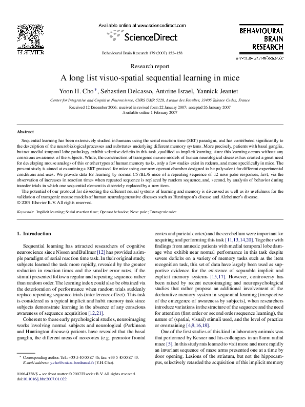 (PDF) A long list visuo-spatial sequential learning in mice