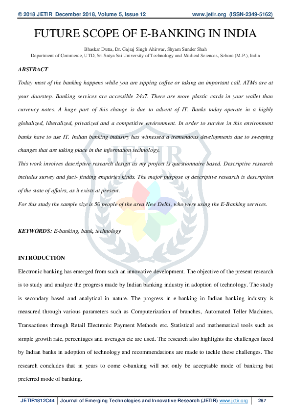 (PDF) Future Scope of E-Banking in India | gajraj singh ahirwar ...