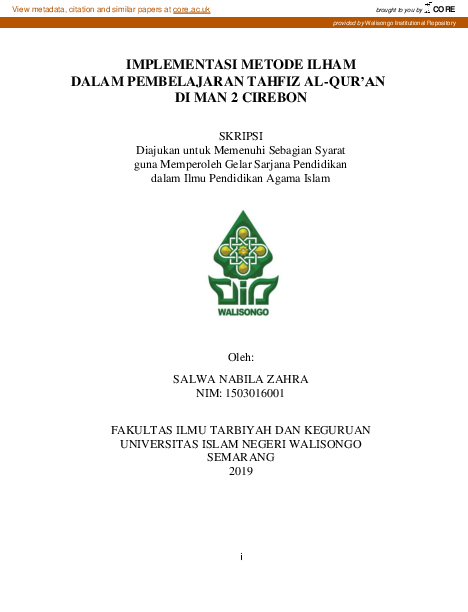 (PDF) Implementasi metode ilham dalam pembelajaran tahfiz Al-Qur'an di MAN 2 Cirebon