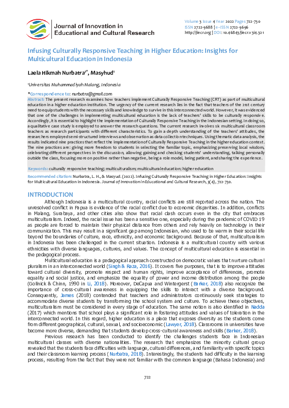 (PDF) Infusing Culturally Responsive Teaching in Higher Education ...