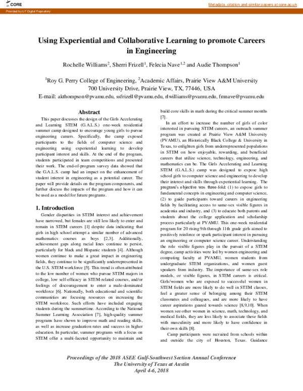 (PDF) Using Experiential and Collaborative Learning to Promote Careers ...