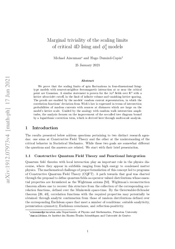 (PDF) Marginal triviality of the scaling limits of critical 4D Ising ...