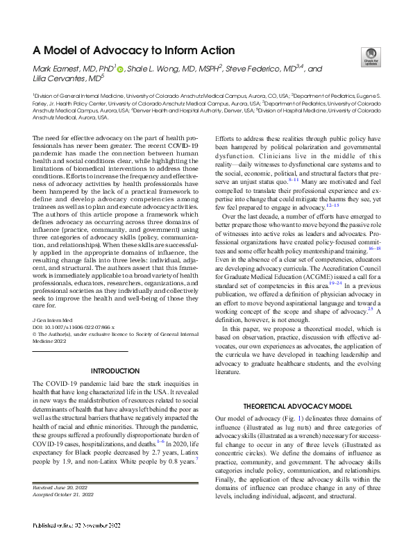 (PDF) A Model of Advocacy to Inform Action