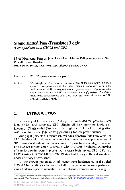 (PDF) Single Ended Pass-Transistor Logic