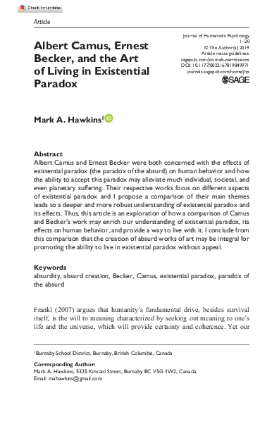 (PDF) Albert Camus, Ernest Becker, and the Art of Living in Existential ...
