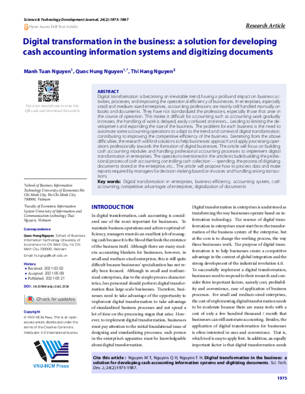 (PDF) Digital transformation in the business: a solution for developing cash accounting ...