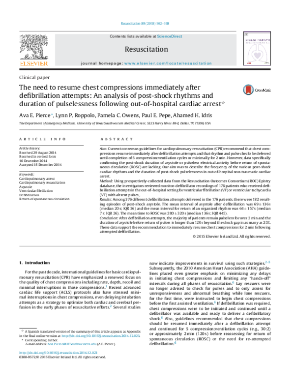 (PDF) The need to resume chest compressions immediately after ...