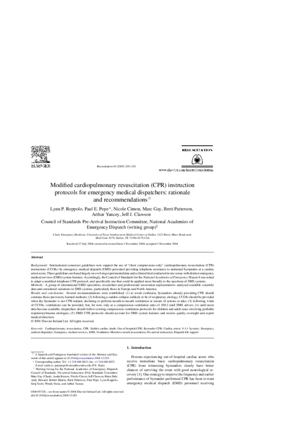(PDF) Modified cardiopulmonary resuscitation (CPR) instruction ...