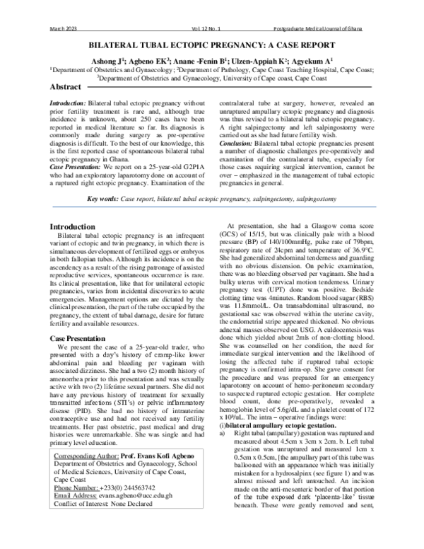 (PDF) Bilateral Tubal Ectopic Pregnancy: A Case Report
