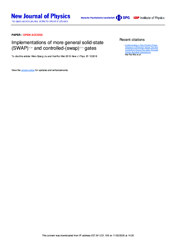 (PDF) Controlled and Uncontrolled SWAP Gates in Reversible Logic Synthesis