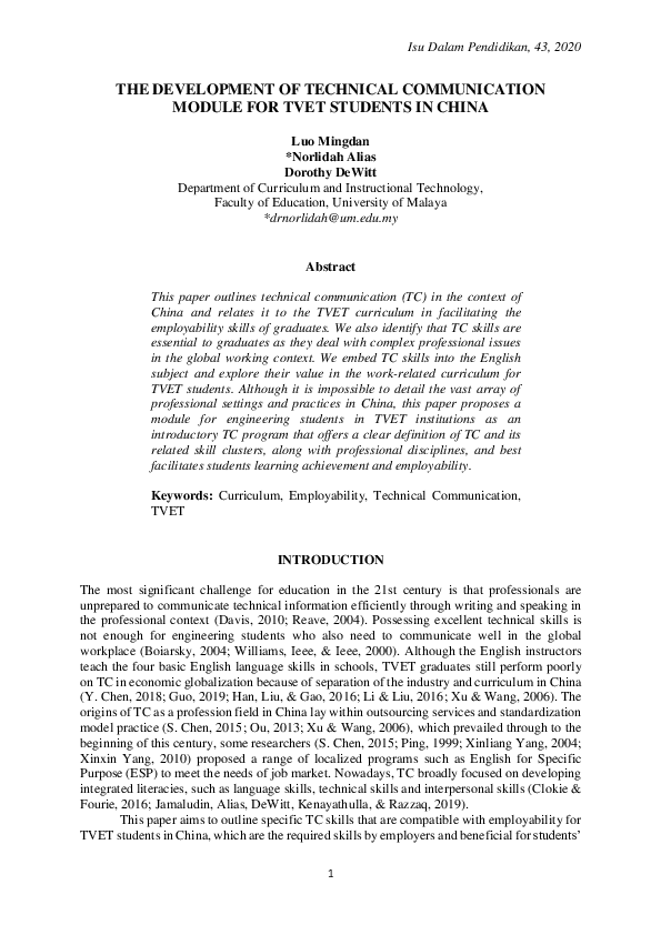 (PDF) The Development of Technical Communication Module for Tvet ...