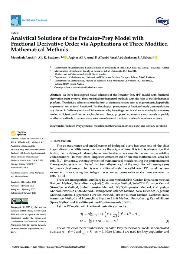 (PDF) Analytical Solutions of the Predator–Prey Model with Fractional Derivative Order via ...