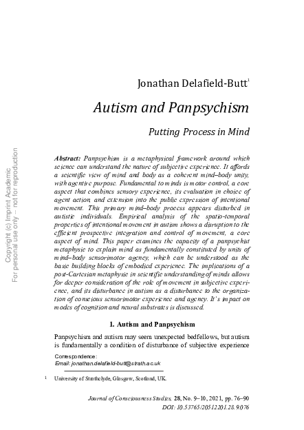 (PDF) Autism and Panpsychism Putting Process in Mind