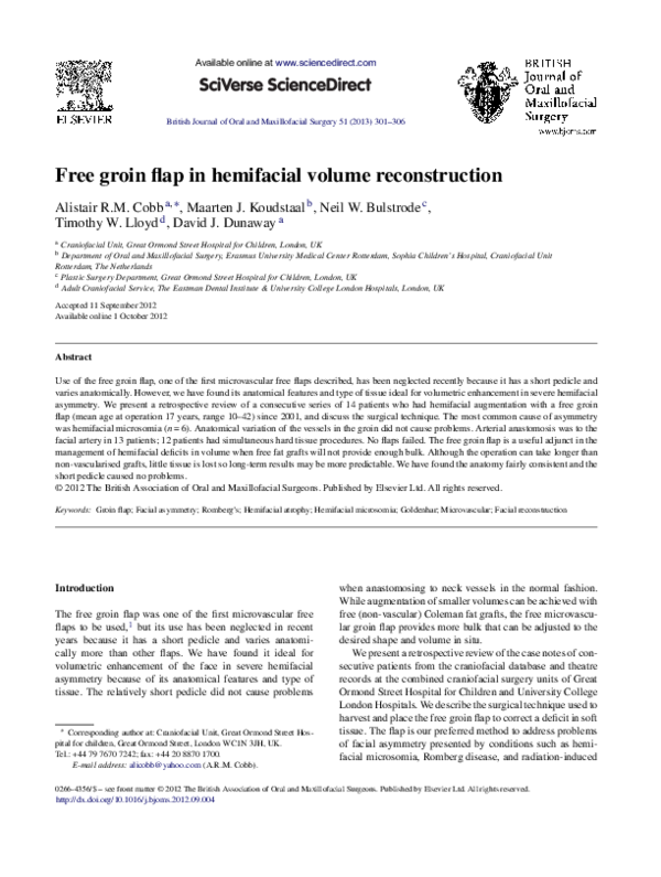 (PDF) Free groin flap in hemifacial volume reconstruction | Maarten ...