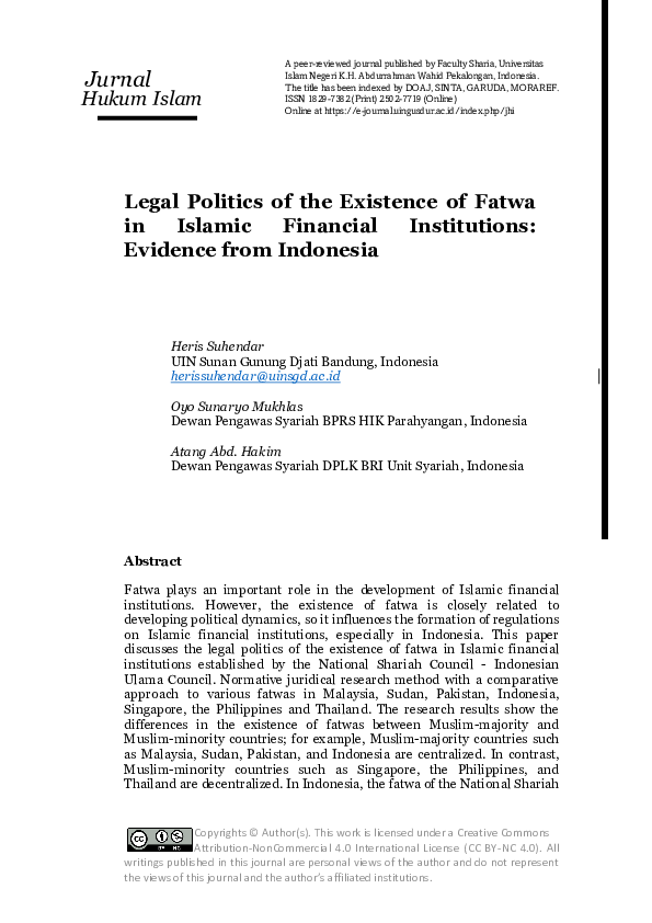 (PDF) Legal Politics of the Existence of Fatwa in Islamic Financial ...
