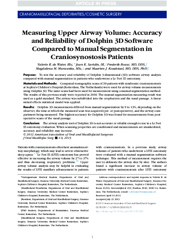 (PDF) Measuring Upper Airway Volume: Accuracy and Reliability of Dolphin 3D Software Compared to ...