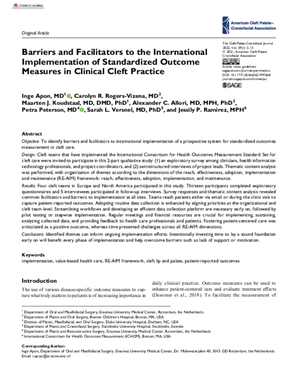 (PDF) Barriers and Facilitators to the International Implementation of Standardized Outcome ...