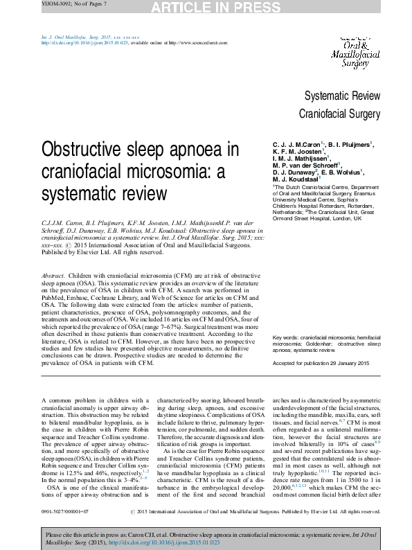 (PDF) Obstructive sleep apnoea in craniofacial microsomia: a systematic ...