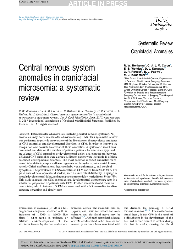 (PDF) Central nervous system anomalies in craniofacial microsomia: a ...