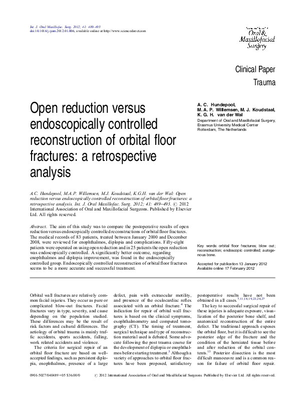 (PDF) Open reduction versus endoscopically controlled reconstruction of ...