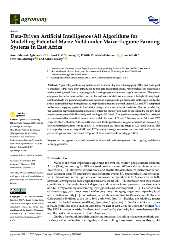 (PDF) Data-Driven Artificial Intelligence (AI) Algorithms for Modelling Potential Maize Yield ...