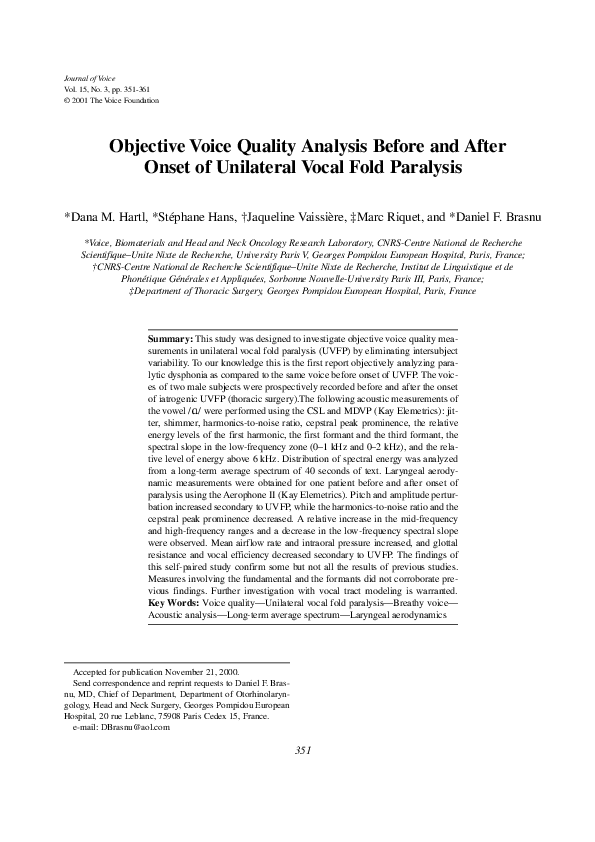 (PDF) Objective Voice Quality Analysis Before and After Onset of ...