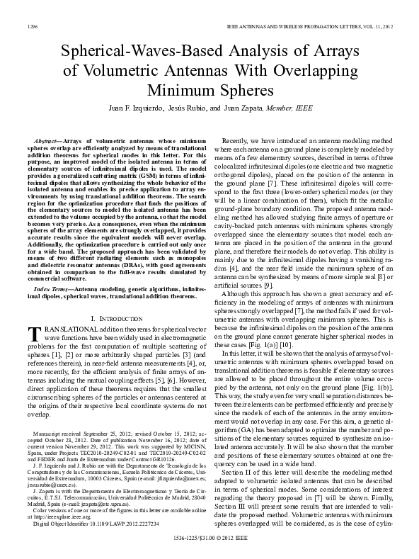 (PDF) Spherical-Waves-Based Analysis of Arrays of Volumetric Antennas With Overlapping Minimum ...