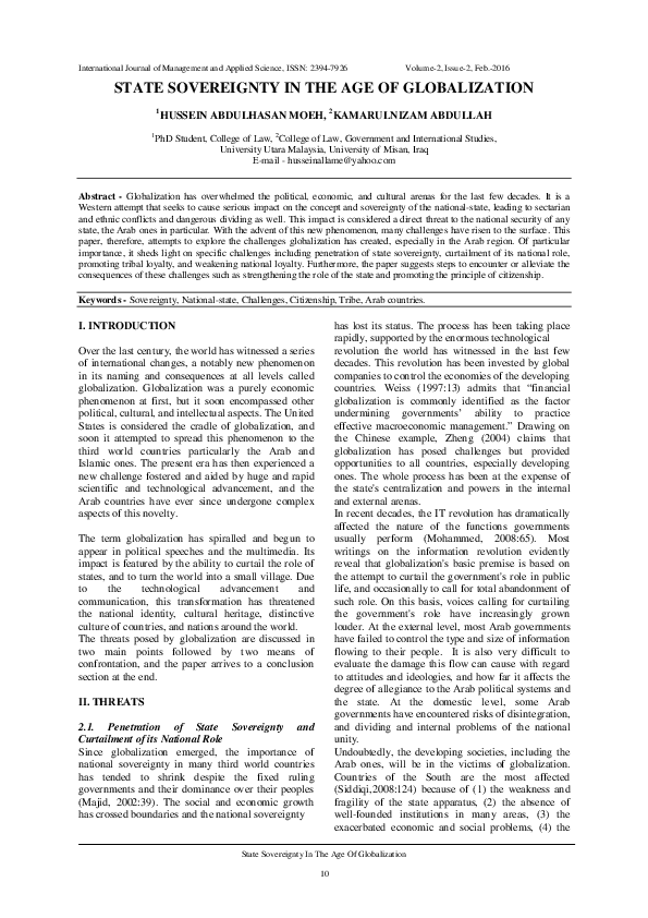 (PDF) State sovereignty in the age of globalization