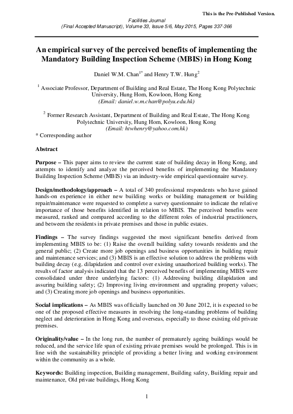 (PDF) An empirical survey of the perceived benefits of implementing the ...