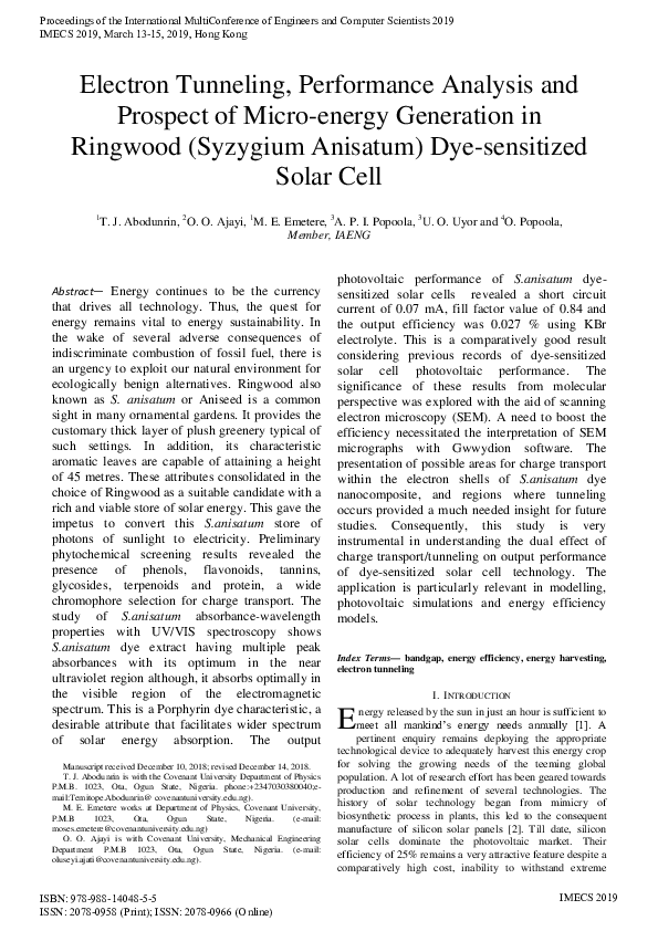 (PDF) Electron Tunneling, Performance Analysis and Prospect of Micro ...