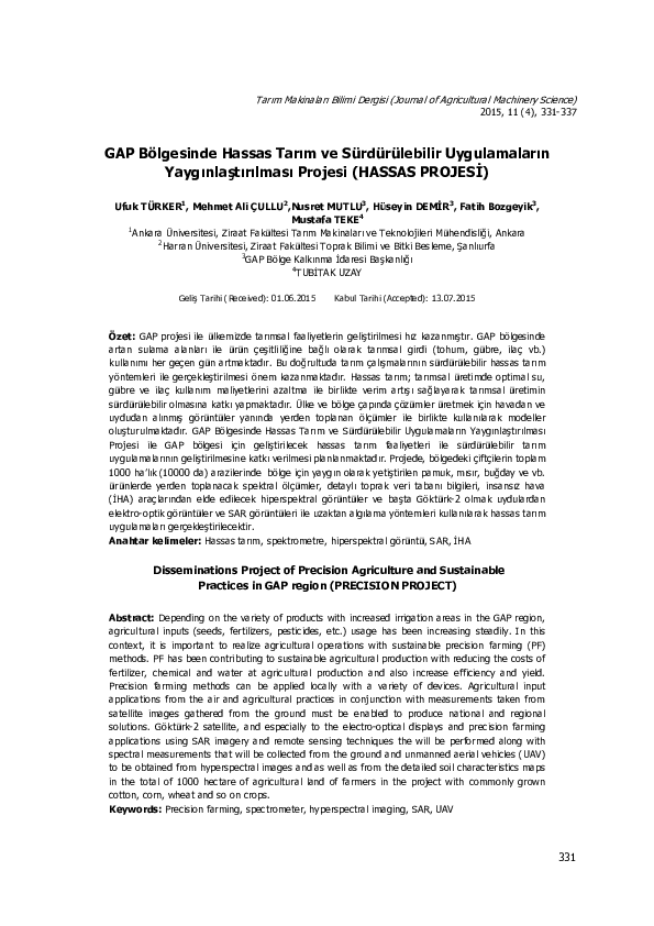 (PDF) GAP Bölgesinde Hassas Tarım ve Sürdürülebilir Uygulamaların ...