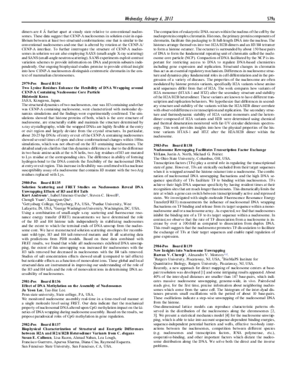 (PDF) New Insights into Nucleosome Unwrapping | Alexandre Morozov ...